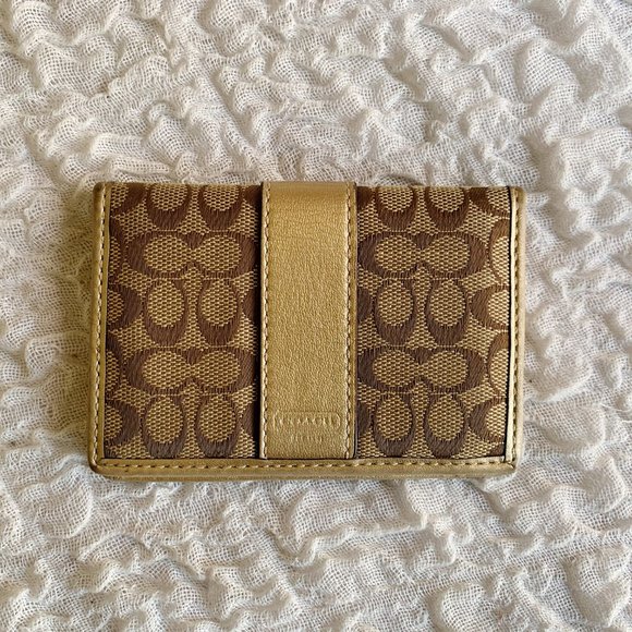 Coach | Bags | Coach Vtg Canvas Small Wallet Tan And Gold | Poshmark
